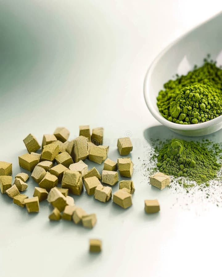 Matcha Clumps and Powder Create a Vibrant Green Contrast on a Soft ...