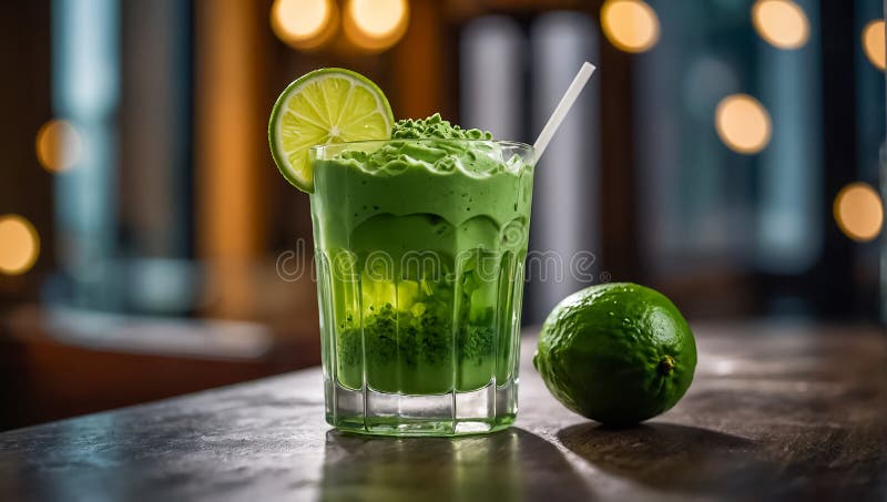 Matcha Cocktail a Glass Tasty Refreshment Cafe Table Stock Illustration ...