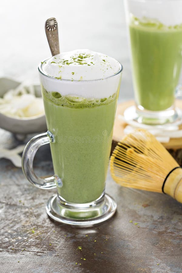 Matcha Coconut Latte in Tall Glasses Stock Photo - Image of delicious ...