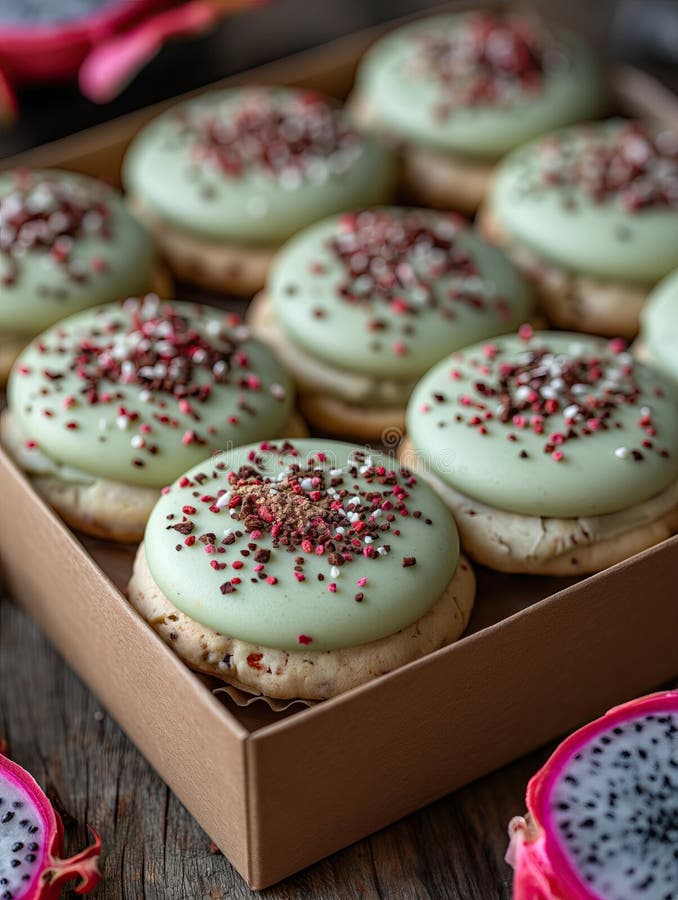 Matcha Cookie Box, with the Cookies Dusted with Dragon Fruit Powder ...