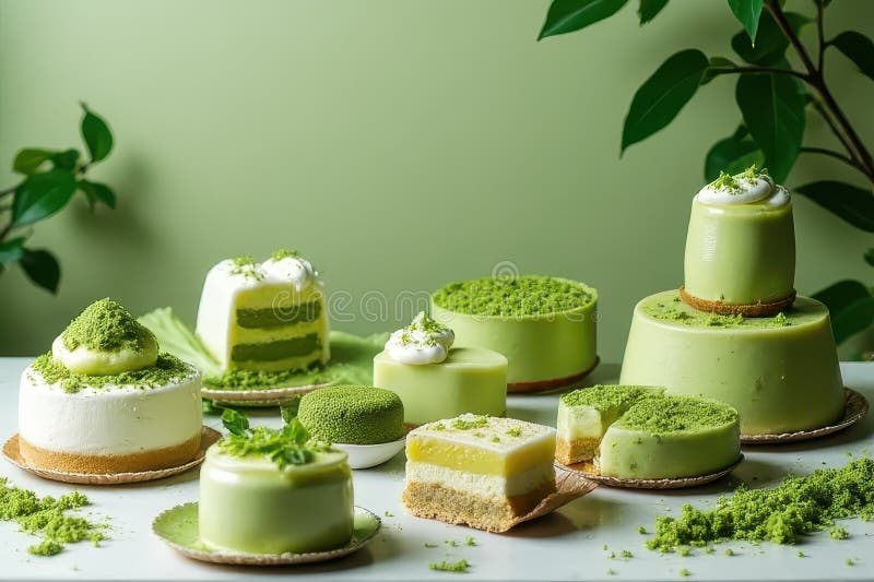 Matcha Desserts Showcase stock illustration. Illustration of generative ...