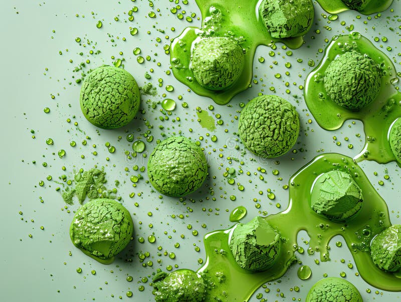 Matcha, Equally Spaced, on a Light Background, Isometric Angle, Macro ...