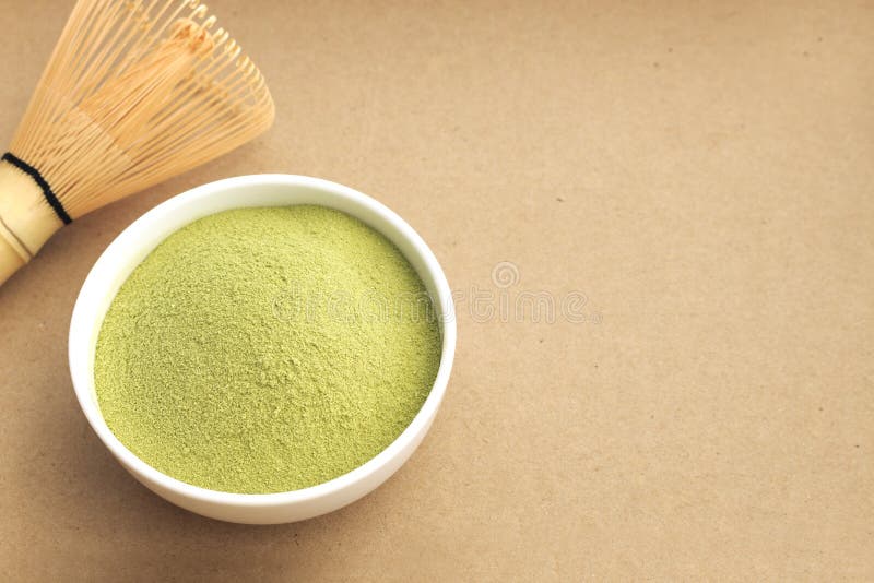 Close-up Matcha Fine Powdered Green Tea on Wood Table with Warm Fall ...