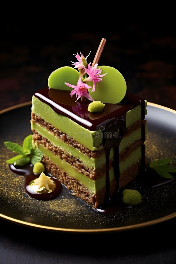 Matcha-flavored Layered Cake with Chocolate Stock Illustration ...