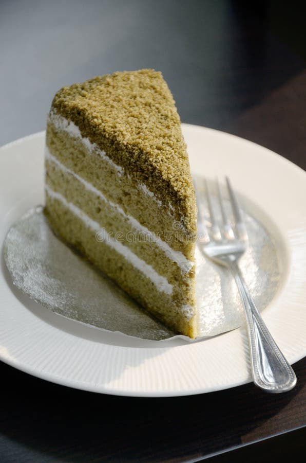 Matcha green tea cake stock image. Image of closeup, fork - 32467443