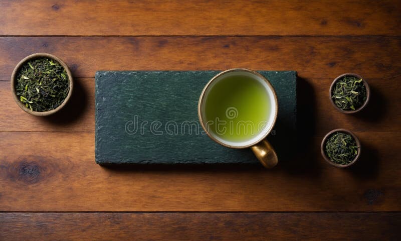 Matcha Green Tea in a Ceramic Cup on a Wooden Table. View from Above ...