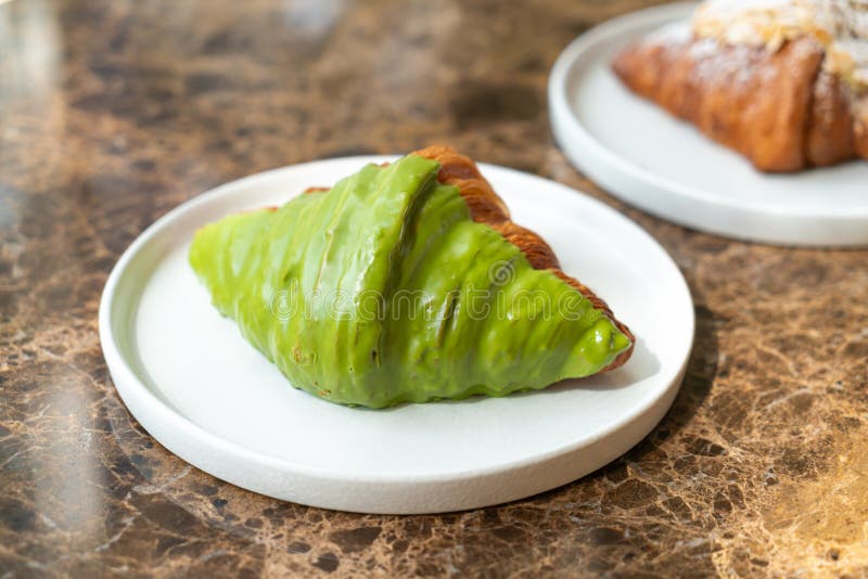 Matcha Green Tea Croissant on Plate Stock Image - Image of meal, fresh ...
