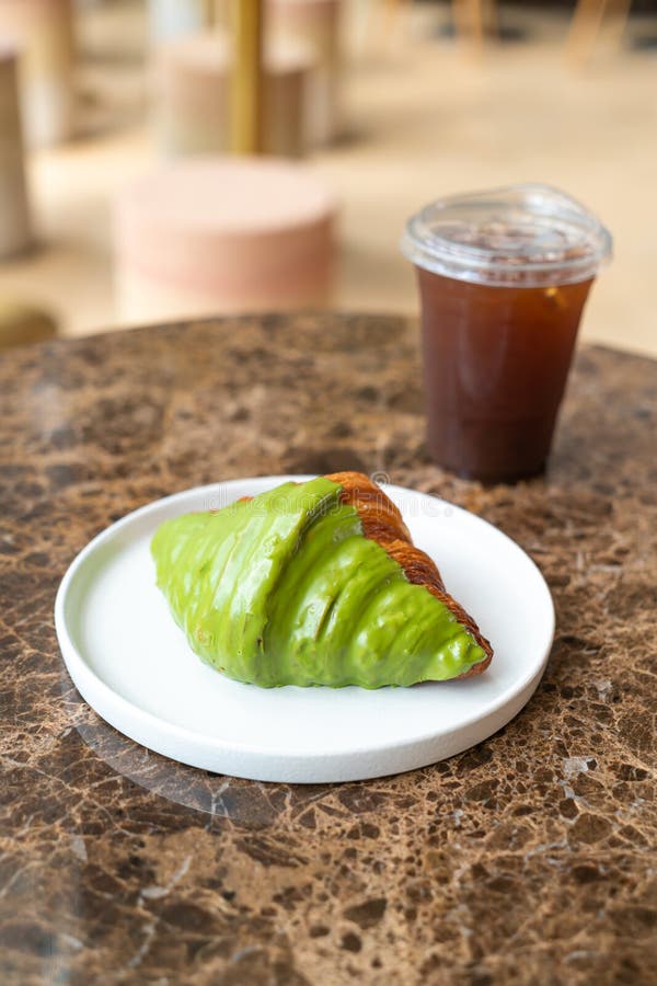 Matcha Green Tea Croissant on Plate Stock Image - Image of leaf, meal ...