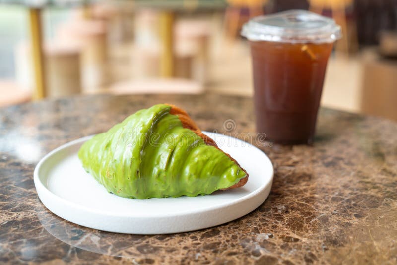 Matcha Green Tea Croissant on Plate Stock Image - Image of dish, plate ...