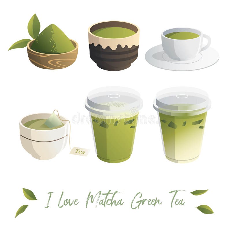 Matcha Green Tea Card or Banner Design with Woman Vector Illustration ...