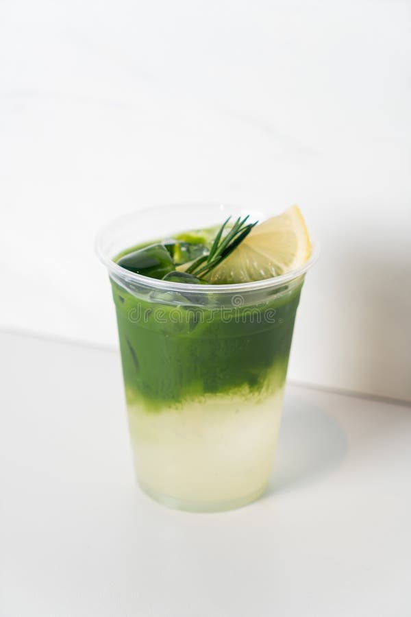 Matcha Green Tea with Lemon and Tonic Stock Image - Image of ...