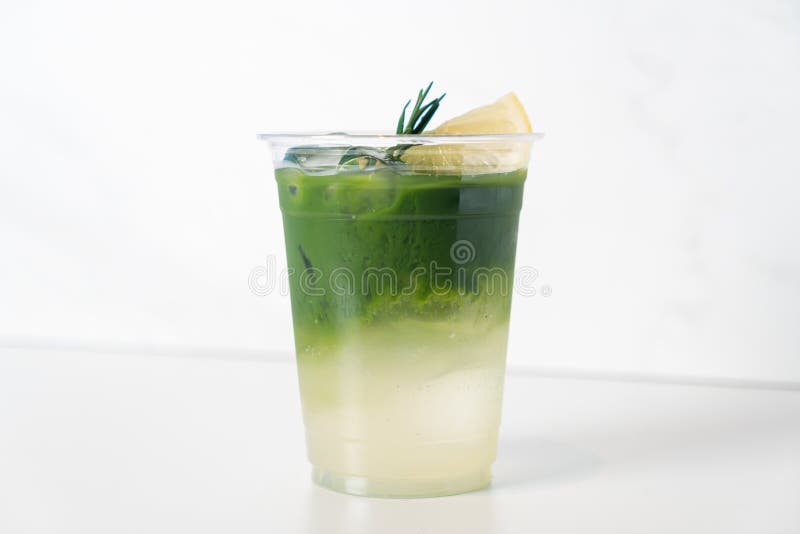 Matcha Green Tea with Lemon and Tonic Stock Image - Image of green ...