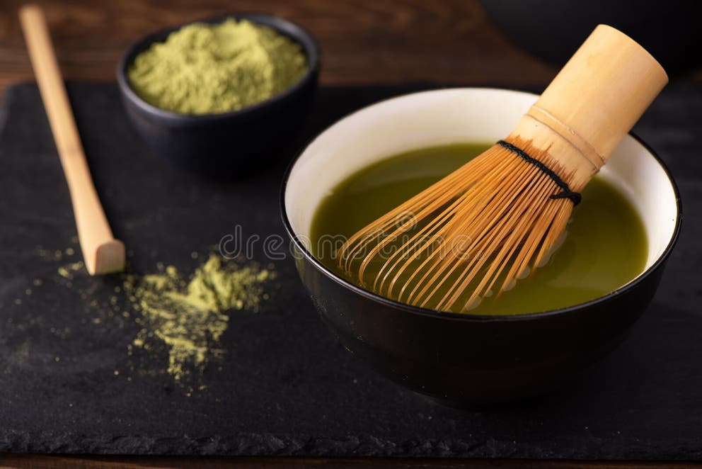 Matcha Green Tea Making Process Stock Image - Image of latte, wooden ...