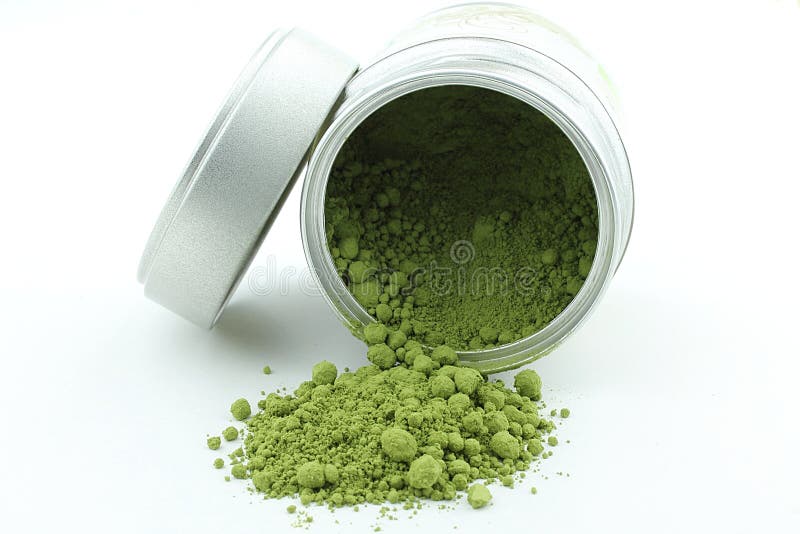 Powder Green Tea and Green Tea Leaf Stock Image - Image of color ...