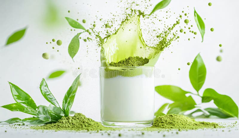 Matcha Green Tea Powder Splash in Milk Drink High Quality Image Stock ...