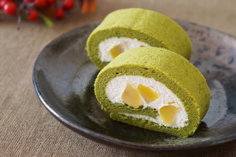Matcha Green Tea Roll Cake stock photo. Image of asia - 49415980