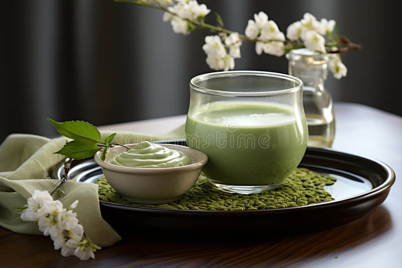 Matcha Green Tea Served on the Table Stock Illustration - Illustration ...