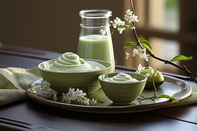 Matcha Green Tea Served on the Table Stock Illustration - Illustration ...
