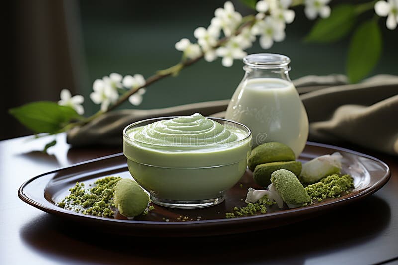 Matcha Green Tea Served on the Table Stock Illustration - Illustration ...