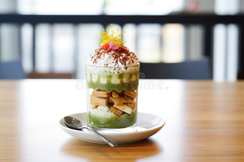 Matcha Green Tea Sundae with Red Bean Paste Stock Photo - Image of ...