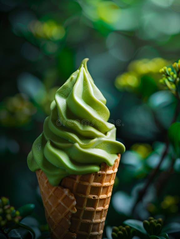 Matcha Ice Cream in an Ice Cone Stock Photo - Image of green, creams ...