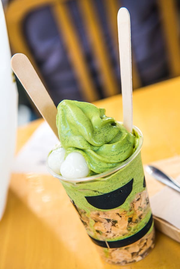 Matcha Ice Cream in Plastic Glass Stock Image - Image of beverage ...