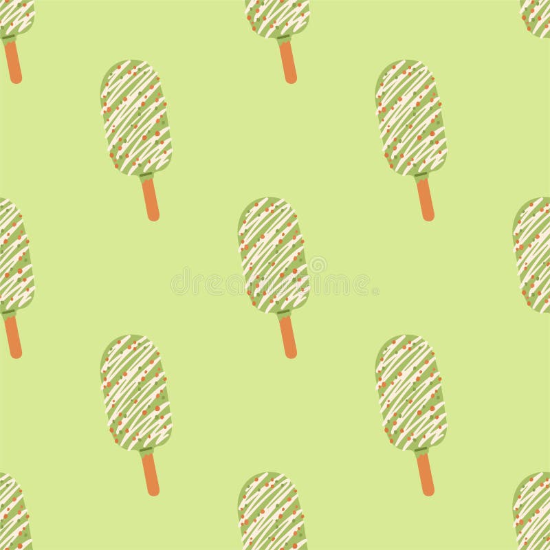 Matcha Ice Cream Seamless Pattern on Green Matcha Background, Vector ...