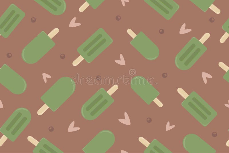 Matcha Ice Cream Seamless Pattern on Mocha Mousse Background. Vector ...