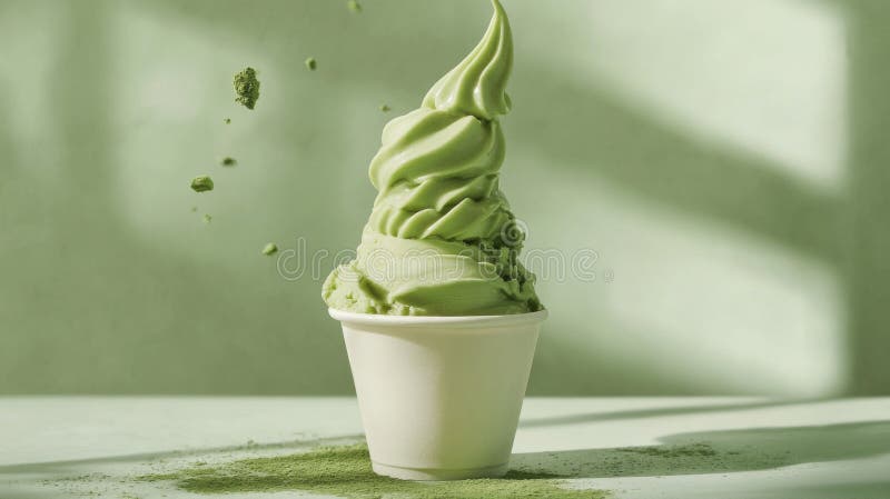 Matcha Ice Cream in a White Cup on Green Background Stock Illustration ...