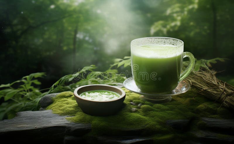 Matcha Latte an Advertisement for Tea, in the Style of Datamosh Stock ...