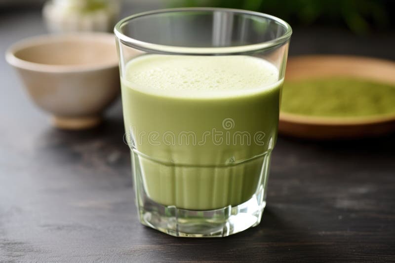 Matcha Latte in a Clear Glass on a Saucer Stock Photo - Image of matcha ...