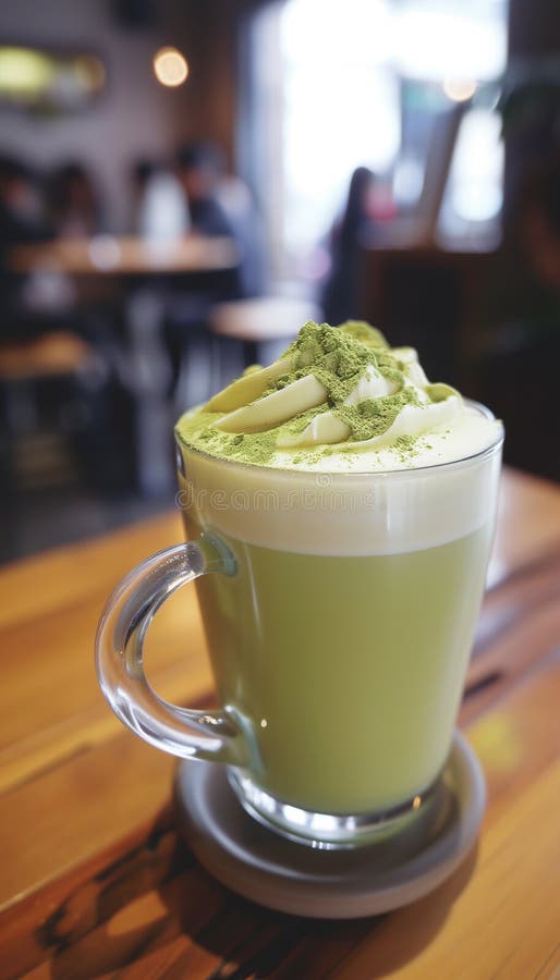 Matcha Latte Coffee with Whipped Cream. AI Generated. Stock ...