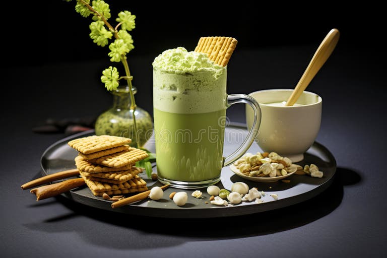 Matcha Latte with Complementary Desserts. Harmonious Combination of ...