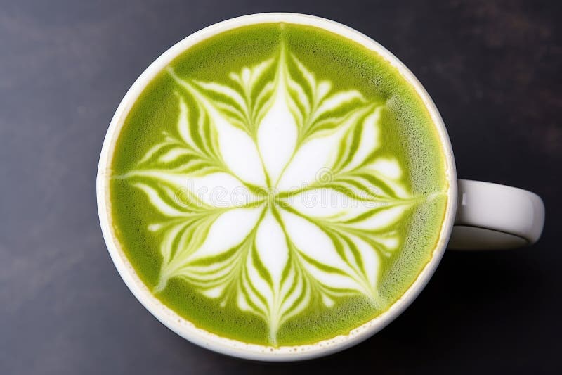 Matcha Latte Foam Art, Feather Pattern on Top Stock Illustration ...