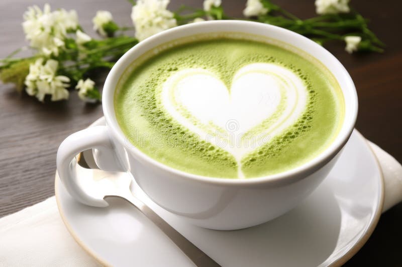 Matcha Latte with Frothy Milk Heart Design Stock Image - Image of ...