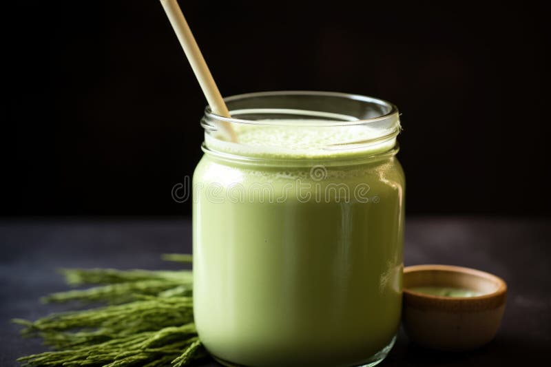 Matcha Latte in a Mason Jar with a Reusable Straw Stock Photo - Image ...