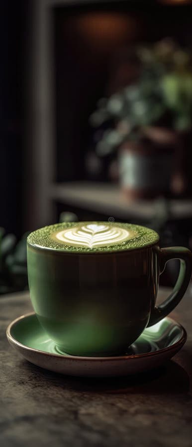 Matcha Latte on Stone Rustic Pub Mobile Wallpeper Postcard. Generative ...