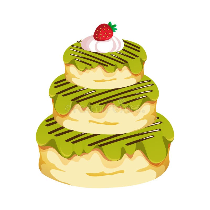 A Matcha Layered Cake with Chocolate Drizzle and Strawberry Topping ...