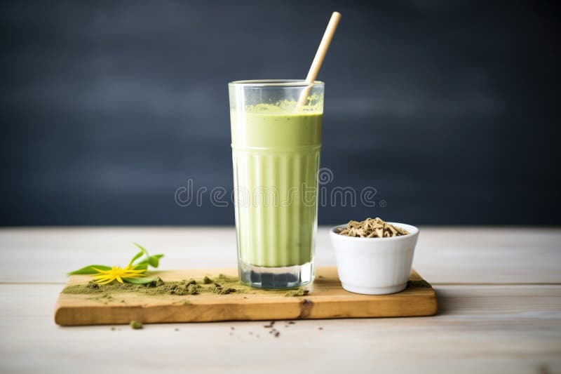 Matcha Milkshake with Matcha Powder and a Green Tea Leaf Stock ...
