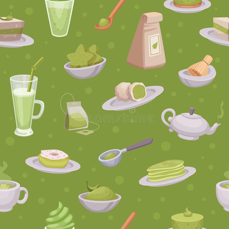 Matcha Pattern. Seamless Background from Traditional Green Matcha ...
