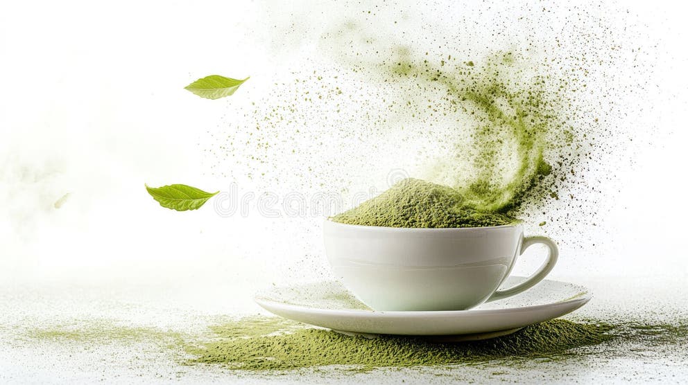 Matcha Powder Explosion from a White Teacup Stock Illustration ...