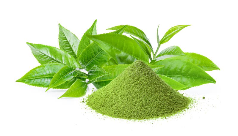 Matcha Powder Green Tea Leaf on White Background Stock Photo - Image of ...