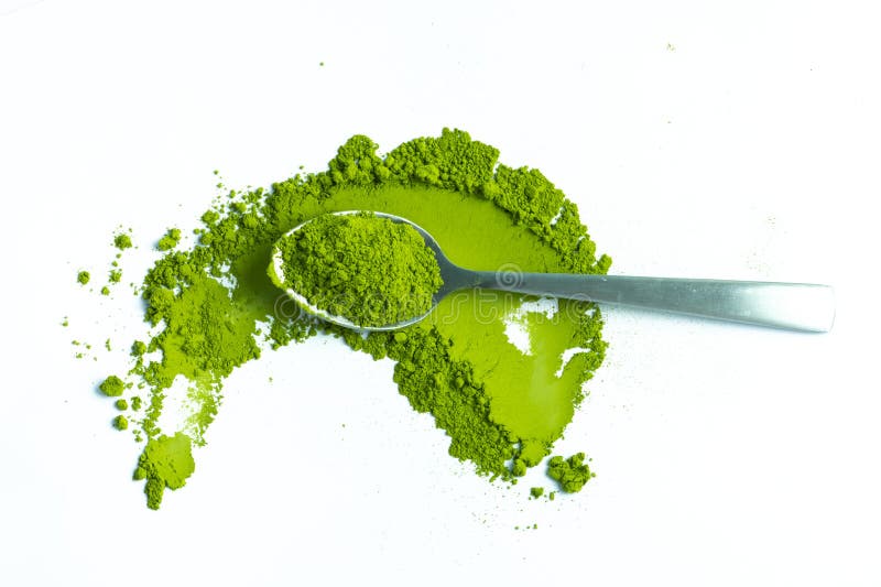 The Matcha Powder on Spoon Isolate on White Background Stock Photo ...