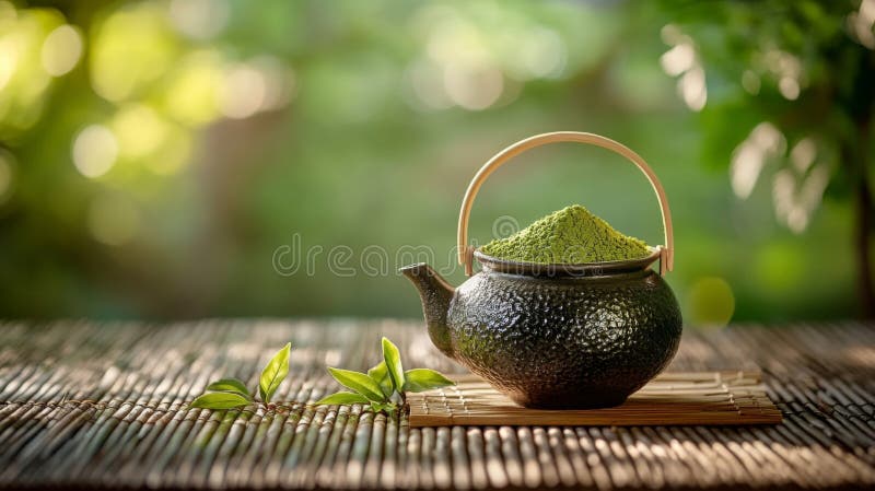 Matcha Powder in a Traditional Teapot Stock Illustration - Illustration ...