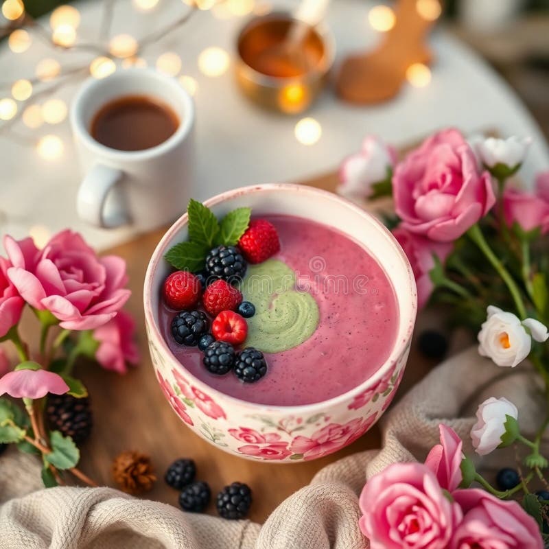 Matcha Raspberry Smoothie Bowl Stock Illustration - Illustration of ...