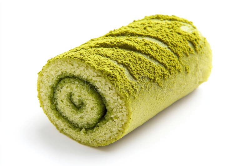 A Matcha Roll Cake with Matcha Powder Stock Illustration - Illustration ...