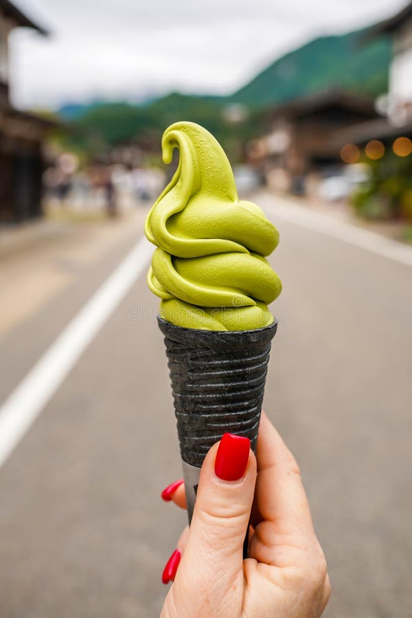Matcha soft ice cream cone stock photo. Image of cream - 345146400