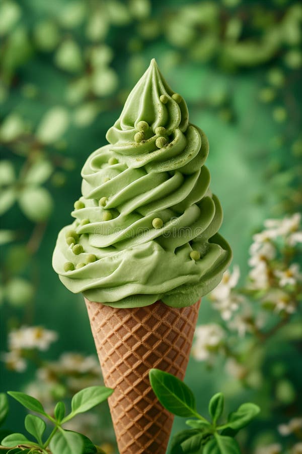 Matcha Soft Serve Ice Cream Cone. Generative AI Stock Photo - Image of ...