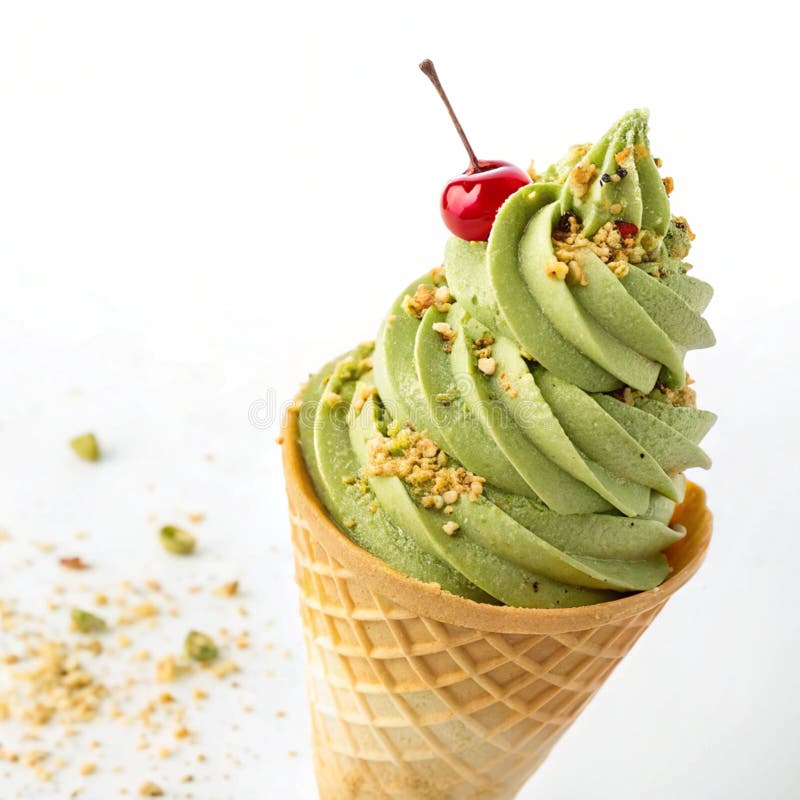 Matcha Soft Serve Ice Cream Cone Isolated on White Background Stock ...