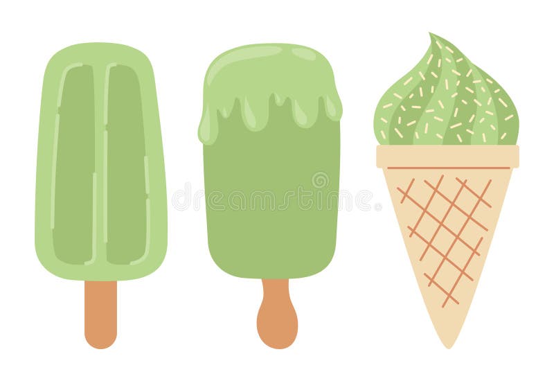 Matcha Taste Ice Cream. Flat Vector Illustration Isolated on White ...